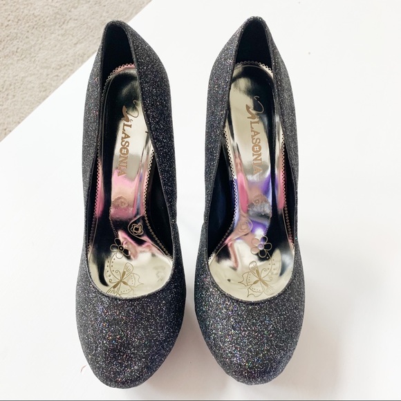 Lasonia | Shoes | Lasonia Black Glitter High Heels Pumps | Poshmark